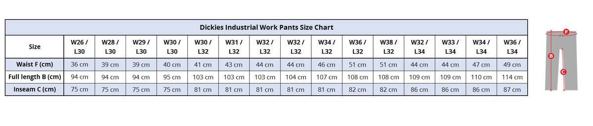 Guía de Tallas de Pantalones de Trabajo Dickies Industrial