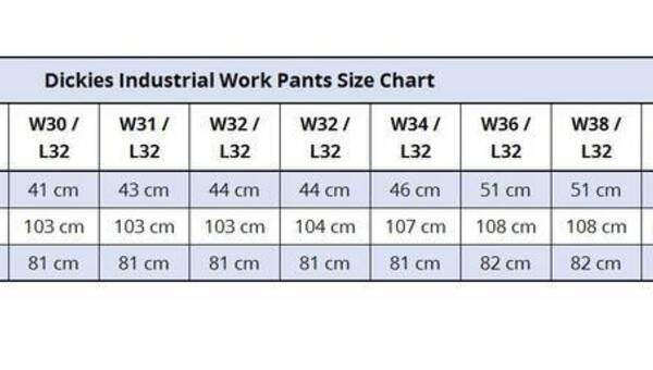 Dickies Industrial Werkbroeken Maattabel | SkatePro
